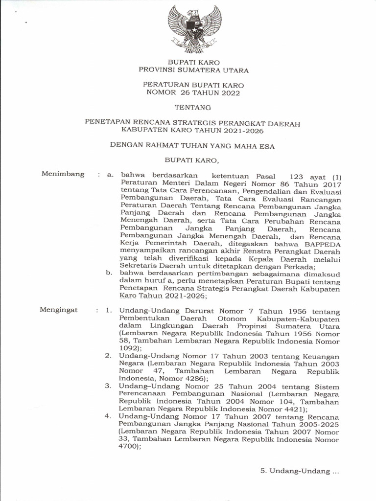 Perbub Renstra Kab. Karo Tahun 2021-2026 | PDF