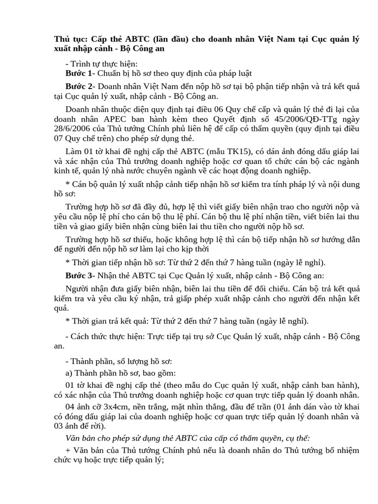 Thu Tuc, To Khai Cap The ABTC | PDF | Vietnamese People | Southeast Asia