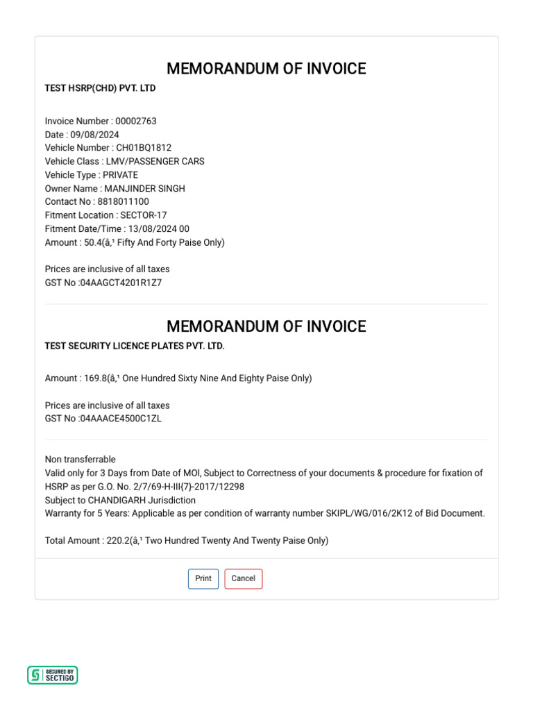 Reprint Receipt | PDF