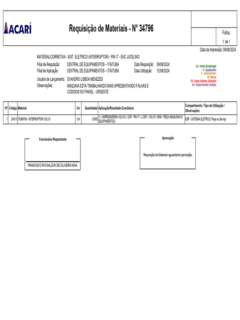 Requisicao Materiais-34796 | PDF