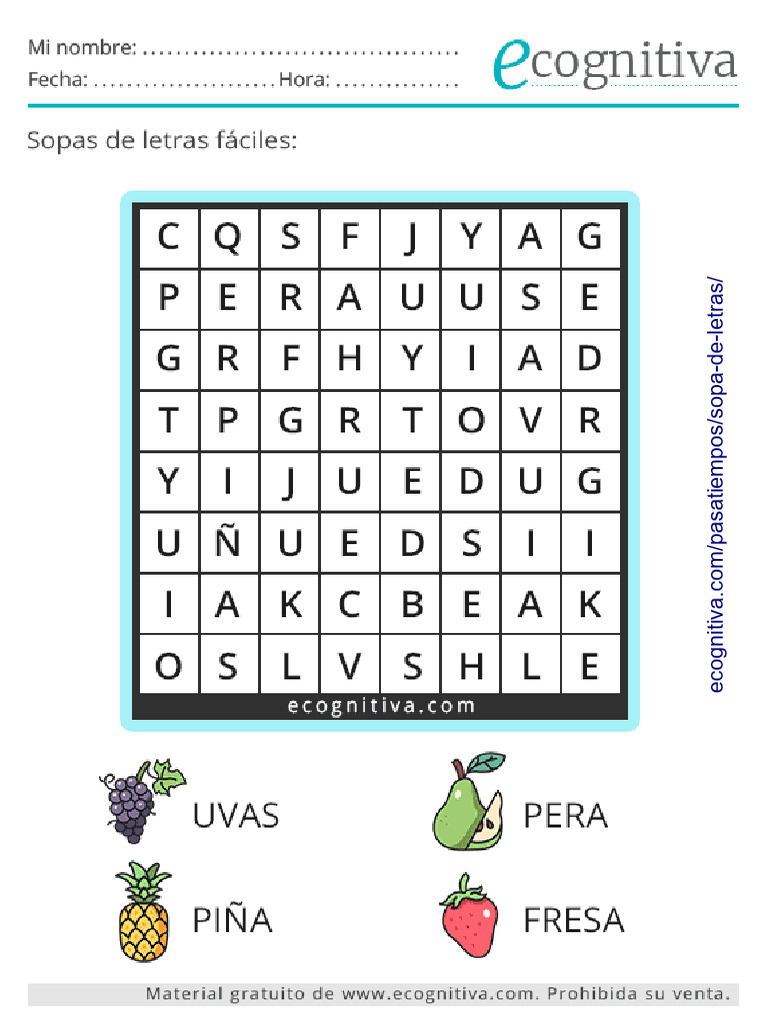 04 Sopas de Letras Faciles Ecognitiva 11 | PDF