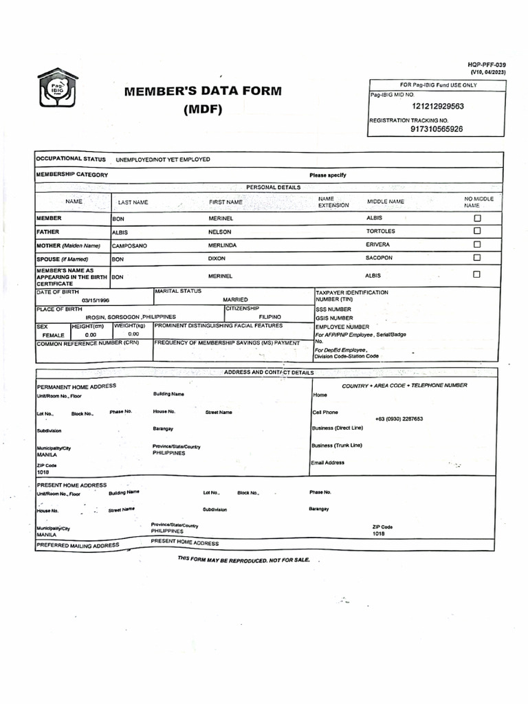 Pag-Ibig MDF Form | PDF