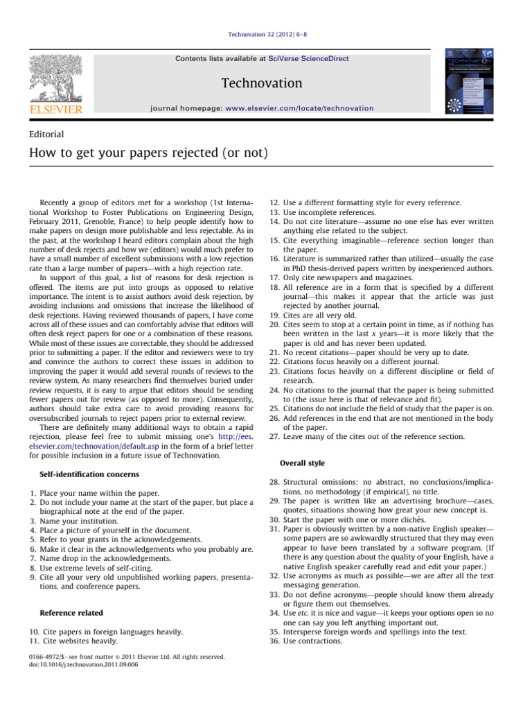 How To Get Your Papers Rejected (Or Not) | PDF