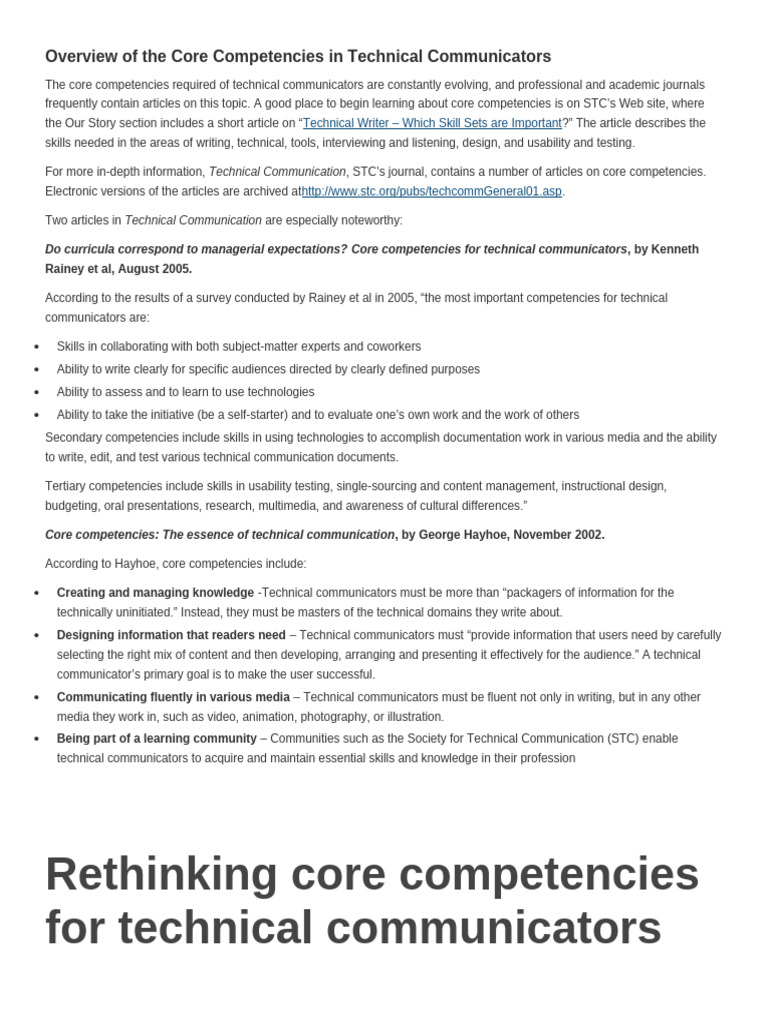 Rethinking Core Competencies For Technical Communicators | PDF