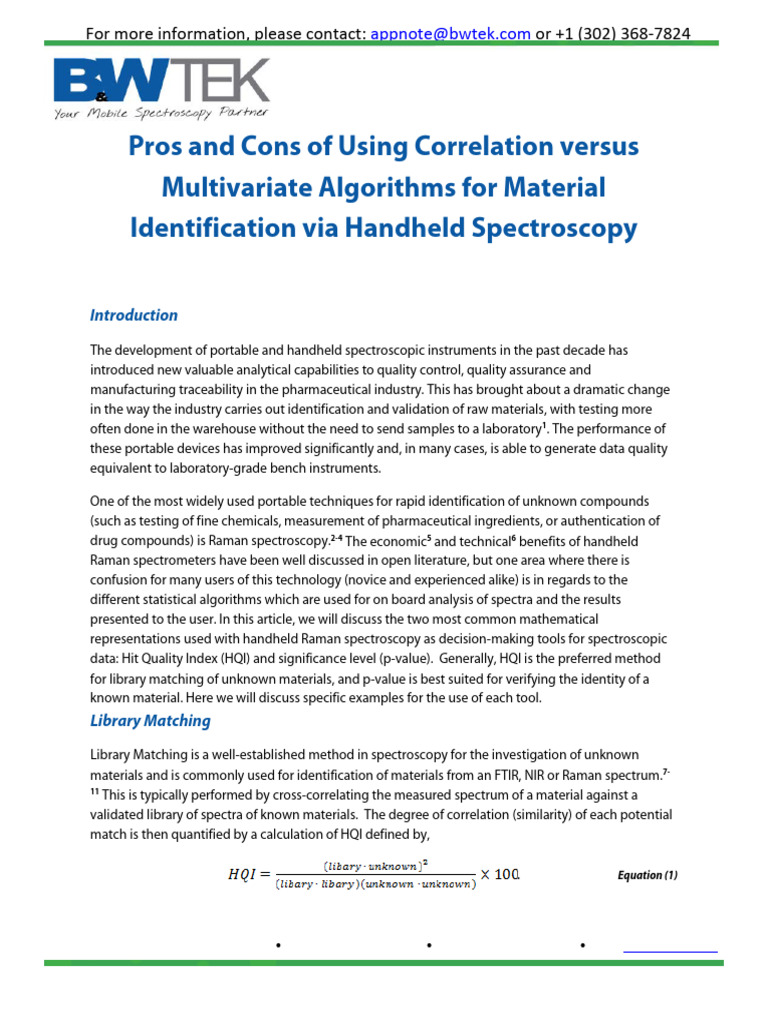 Pros and Cons of Using Correlation Versus Multivariate Algorithms For Material Identification ...