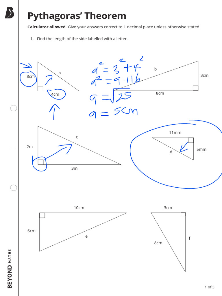 Pythagoras Theorem Problem Solving Activity Sheet | PDF