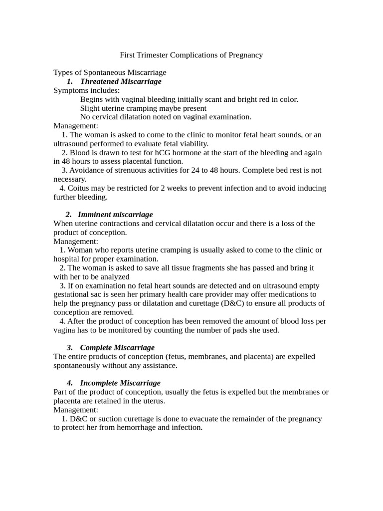 First Trimester Complications of Pregnancy | PDF