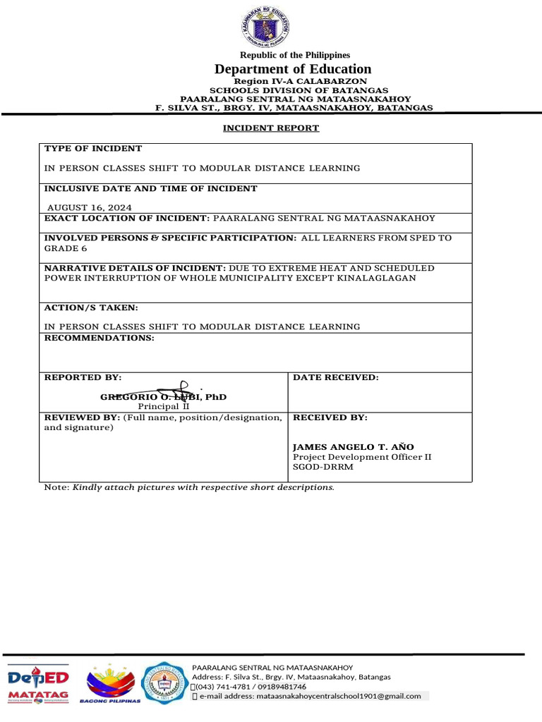 PSM MATAASNAKAHOY INCIDENT REPORT MDL Aug 16 2024 | PDF