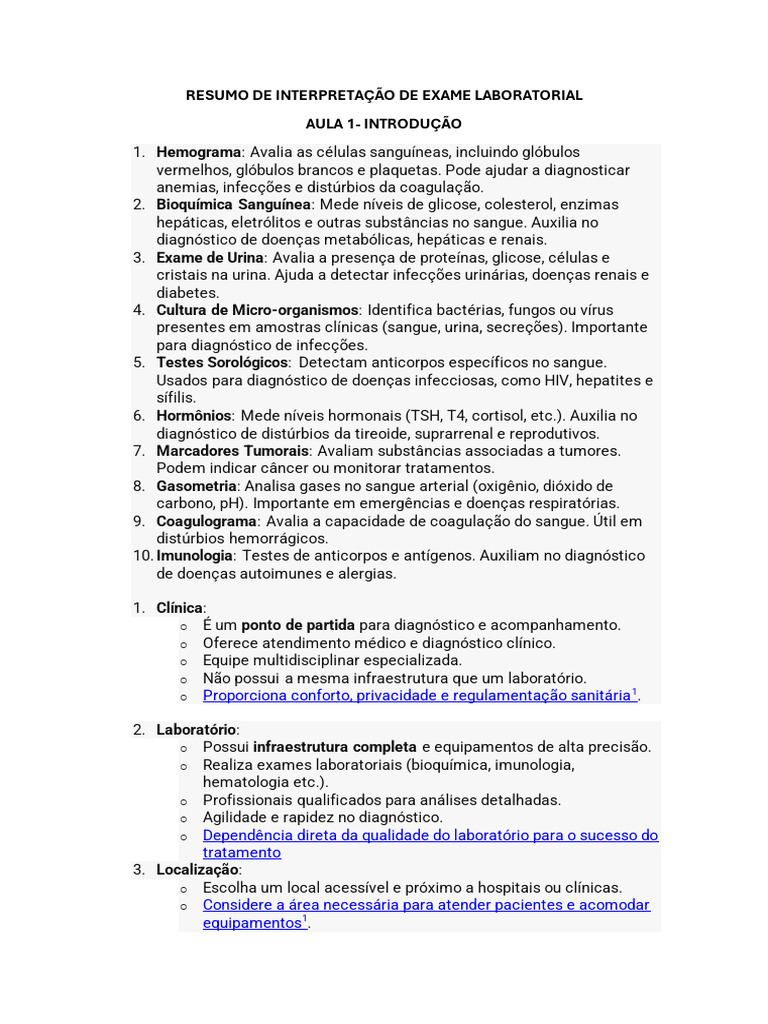 Resumo de Interpretação de Exames | PDF | Sangue | Laboratórios