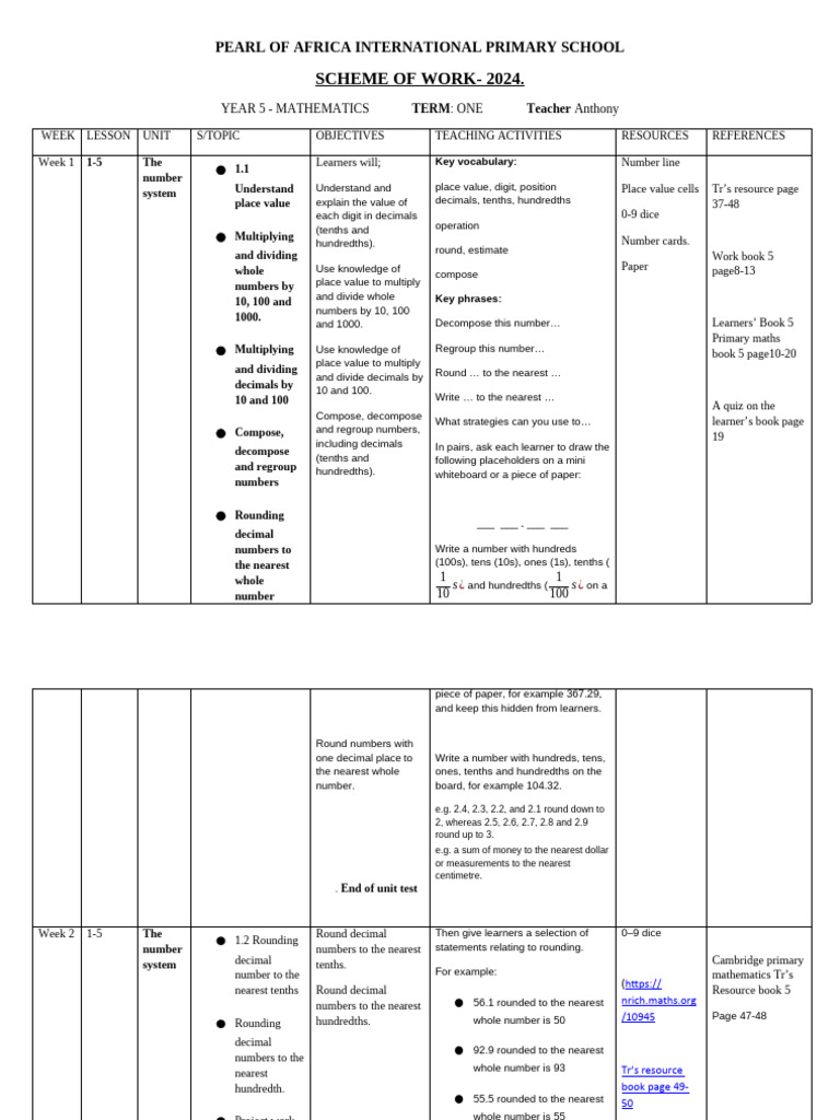 Year 5 Math Term 1 Sow | PDF