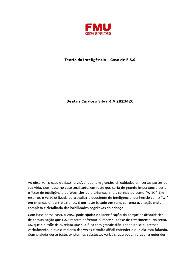 Atividade Caso de E.S.S - Beatriz Cardoso Silva 2 | PDF