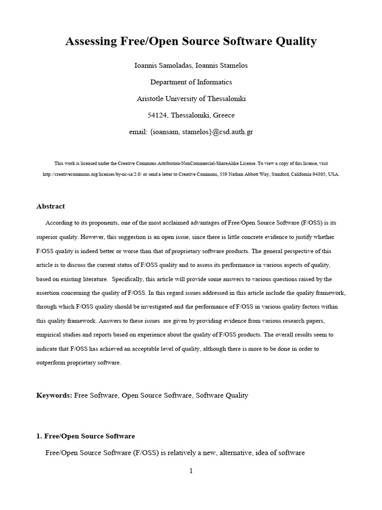 Assessing Free Open Source Software Qual Pdf Operating System