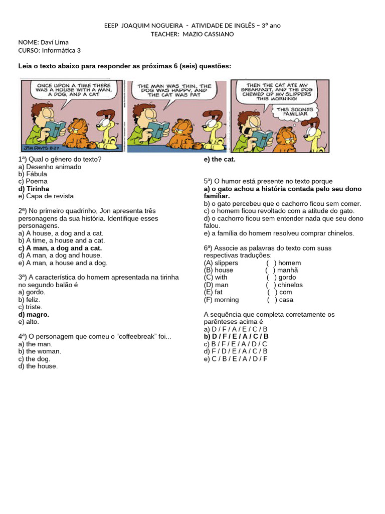 Ativ. Interpret. 3º Ano | PDF