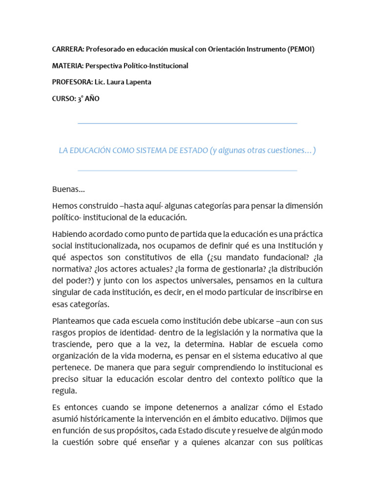 La Educación Como Sistema De Estado Pdf