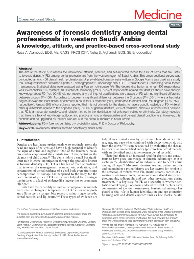 Awareness of Forensic Dentistry Among Dental.2 | PDF