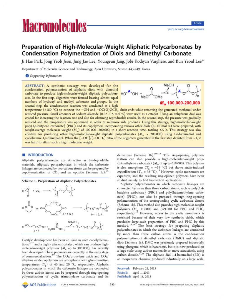 Macromolecules (Polycarbonate Preparation) | PDF
