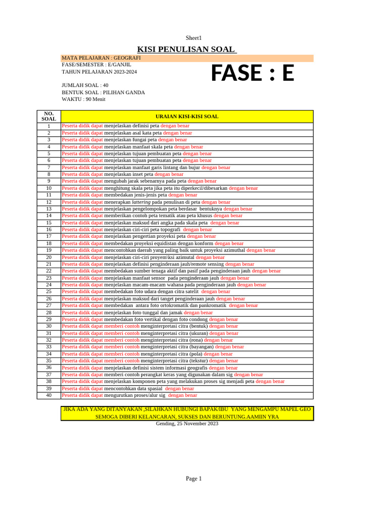 Kisi Kisi Geo 10 Untuk Siswa | PDF