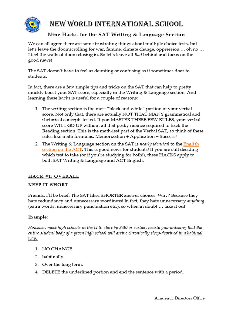 Nine Hacks For The SAT Writing & Language Section | PDF