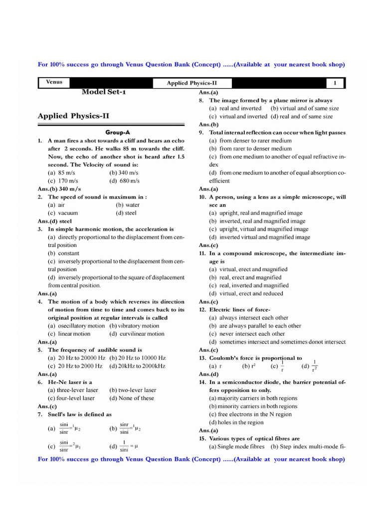 Applied Physics-2 MODEL SET | PDF