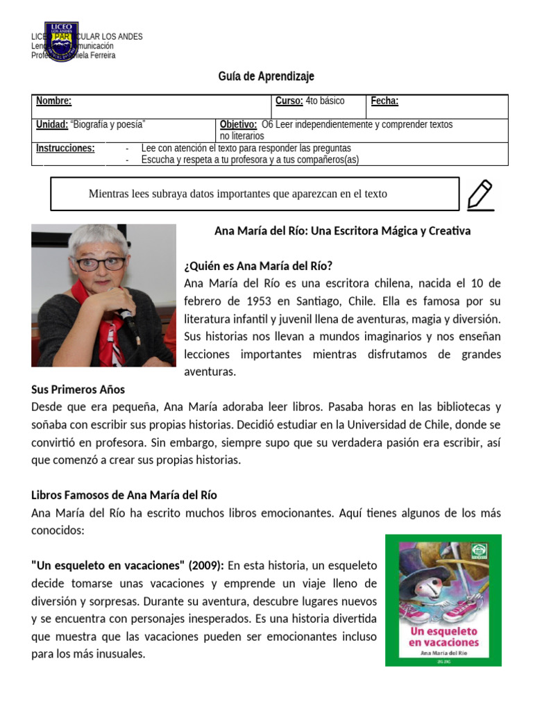 Guía Biografía Ana María del Río | PDF