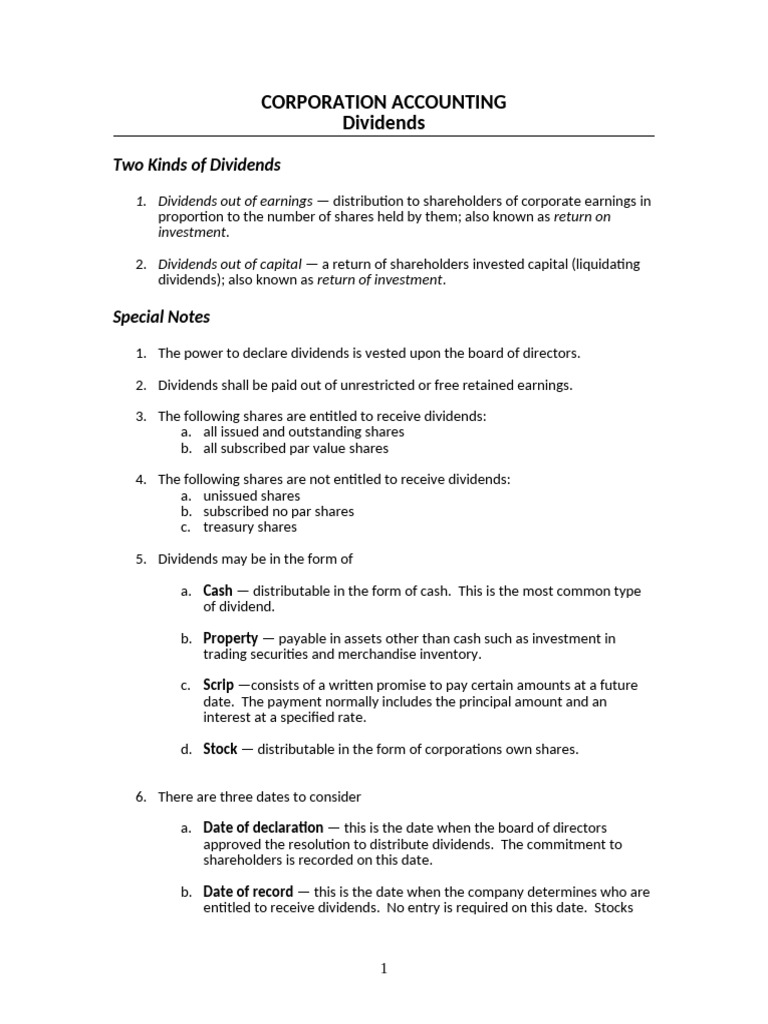 Notes On Dividends | PDF