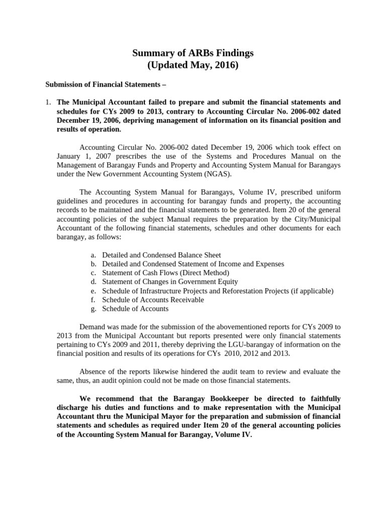 ARBs Findings (Updated May, 2016) | PDF