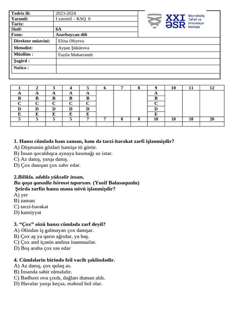 KSQ 6 Az.d 6-Cı Sinif | PDF