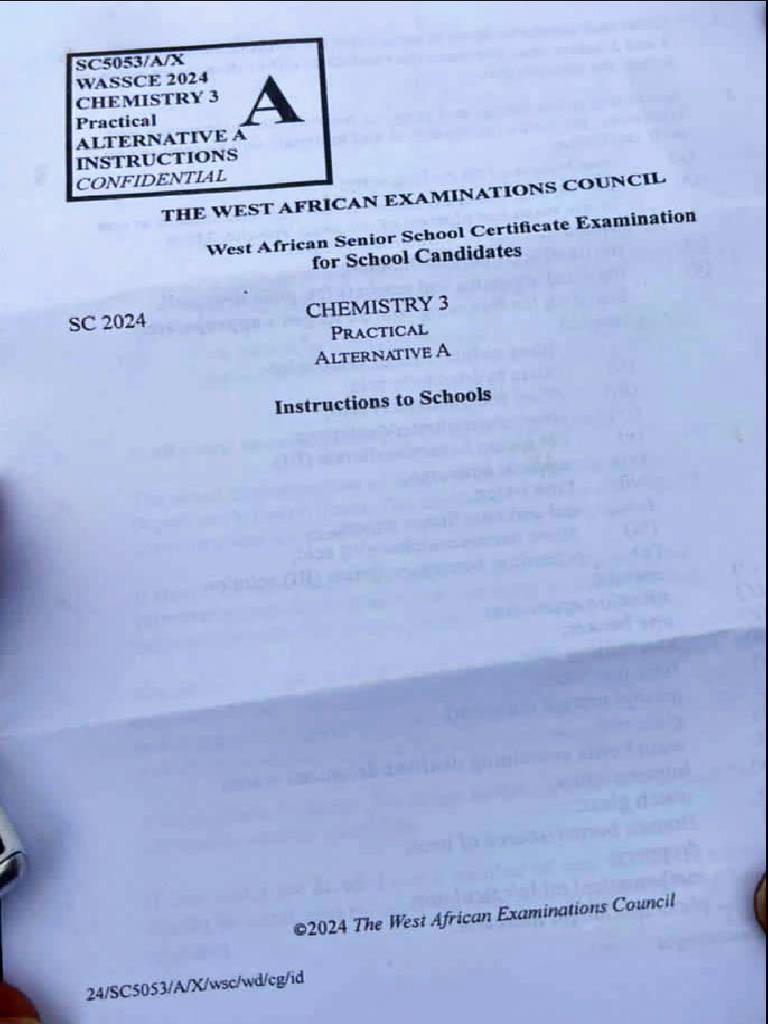 Instructions - Chemistry (Practical) (Alt A) - WASSCE 2024 | PDF