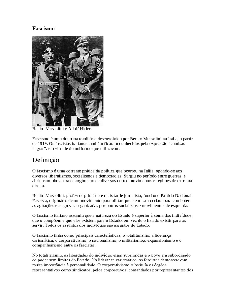 Trab 2 Bim (Fascismo e Nazismo) | PDF