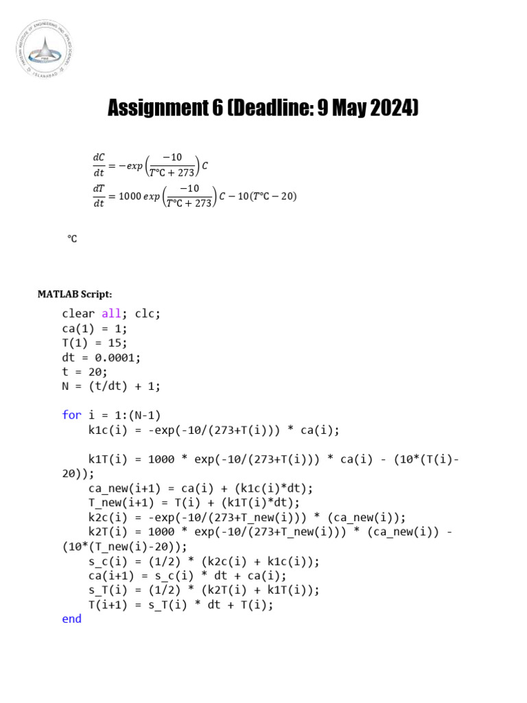 Assignment 6 RK, Euler Methods (RMF) | PDF