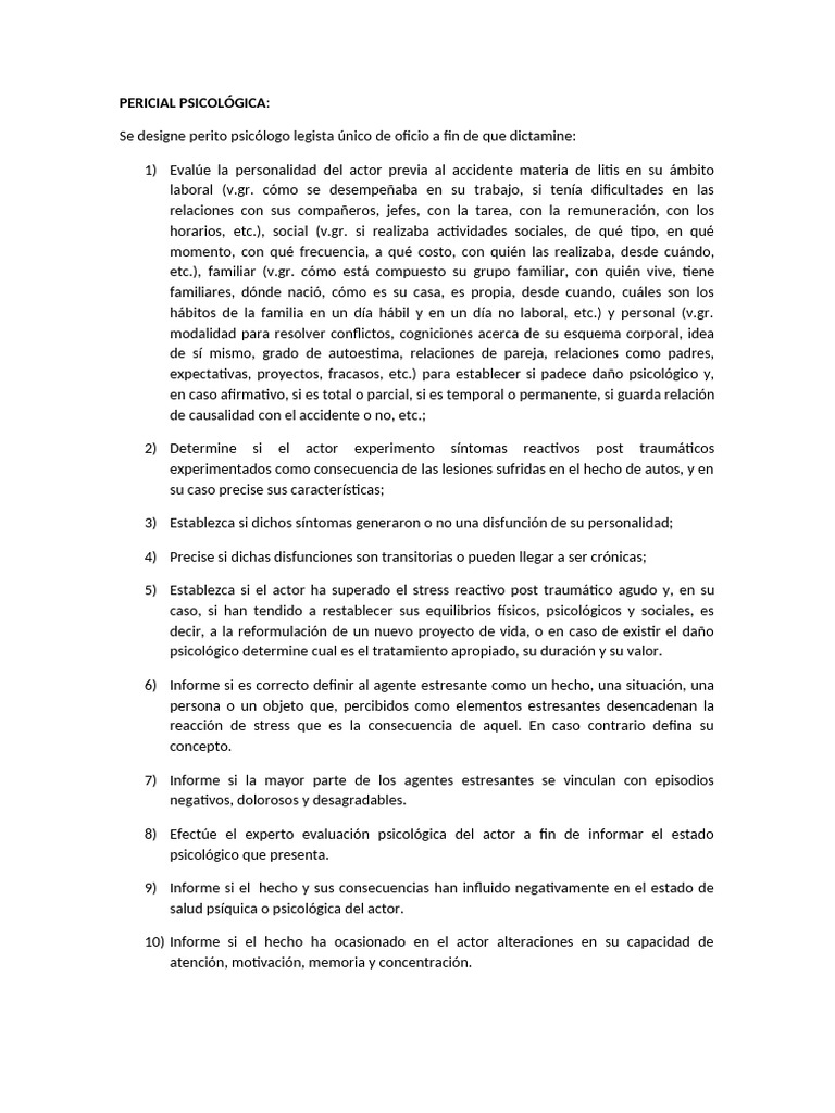 Modelo de Puntos de Pericia Psicologica y Medica 1701475631827 | PDF ...