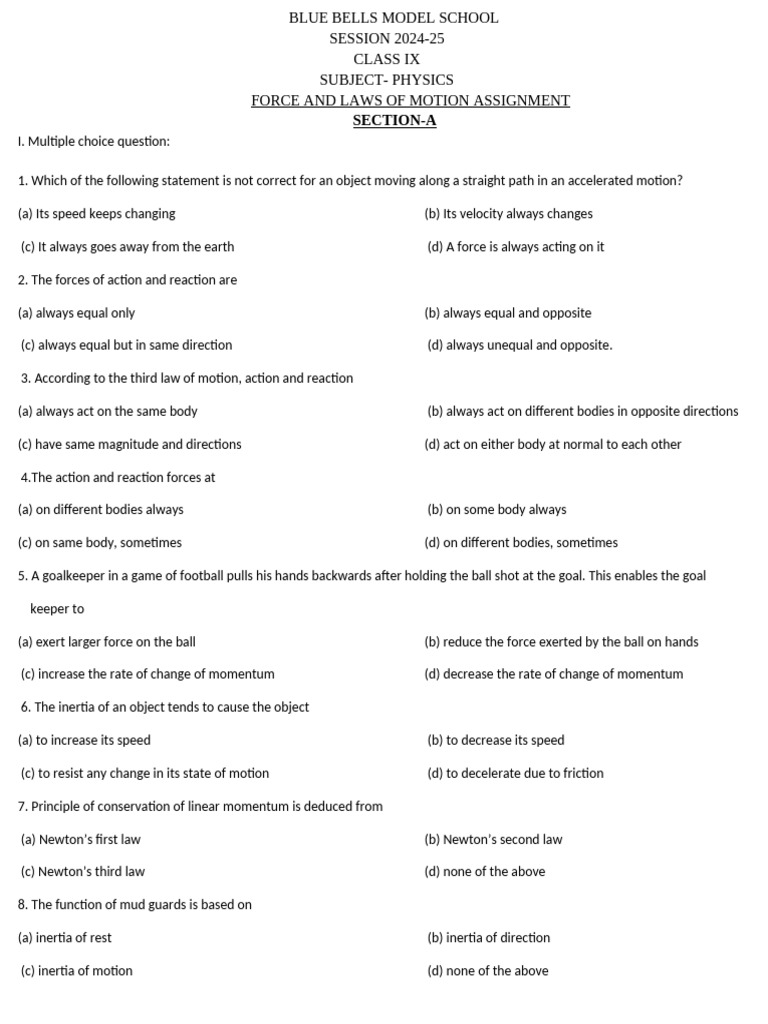 Force and Laws of Motion Assignment | PDF