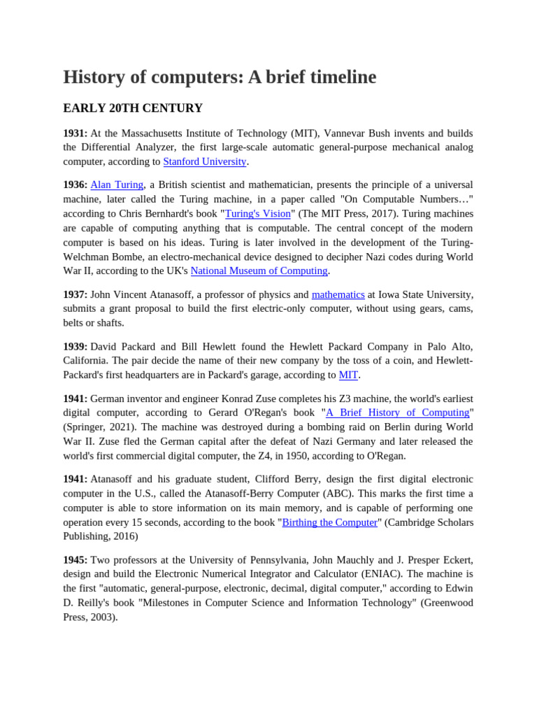 18 - History of Computers in Early 20th Century | PDF