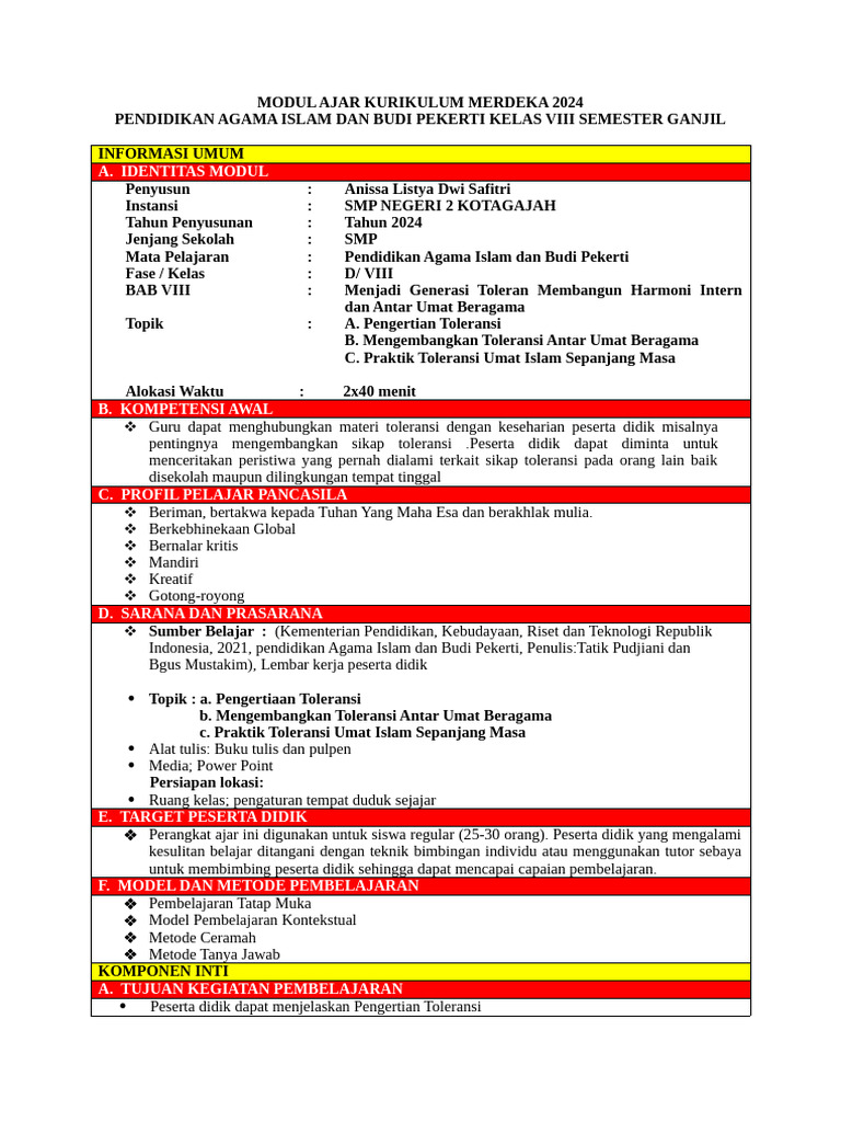 MODUL AJAR Anissa Listya Bab 8 | PDF