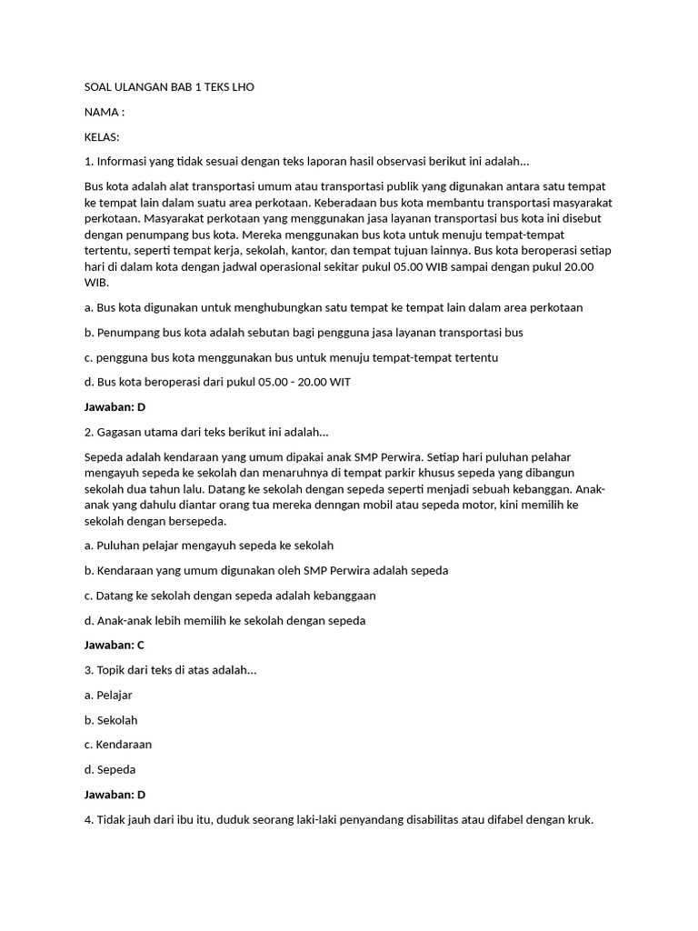 Soal Ulangan Bab 1 Teks Lho | PDF