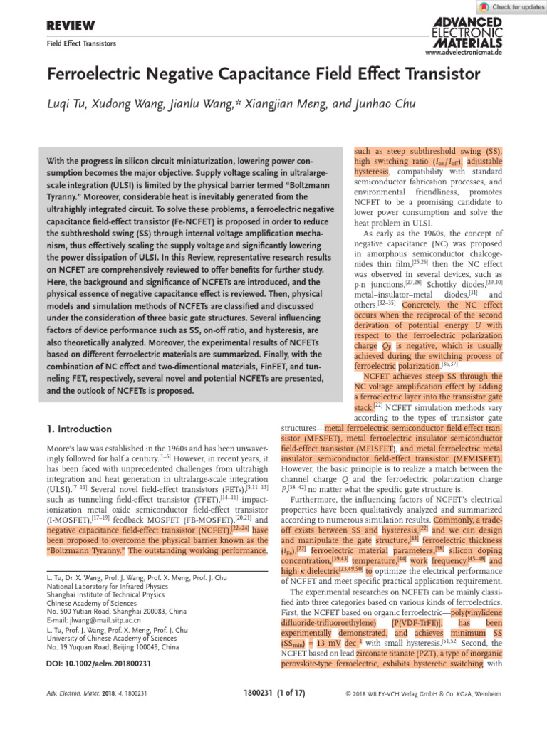 Book Chapter-Ferroelectric Negative Capacitance Field Effect Transistor | PDF