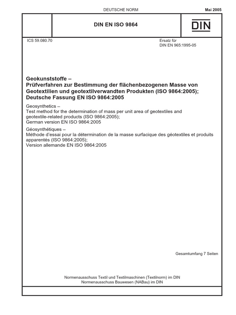Din en Iso 9864: Deutsche Norm | PDF