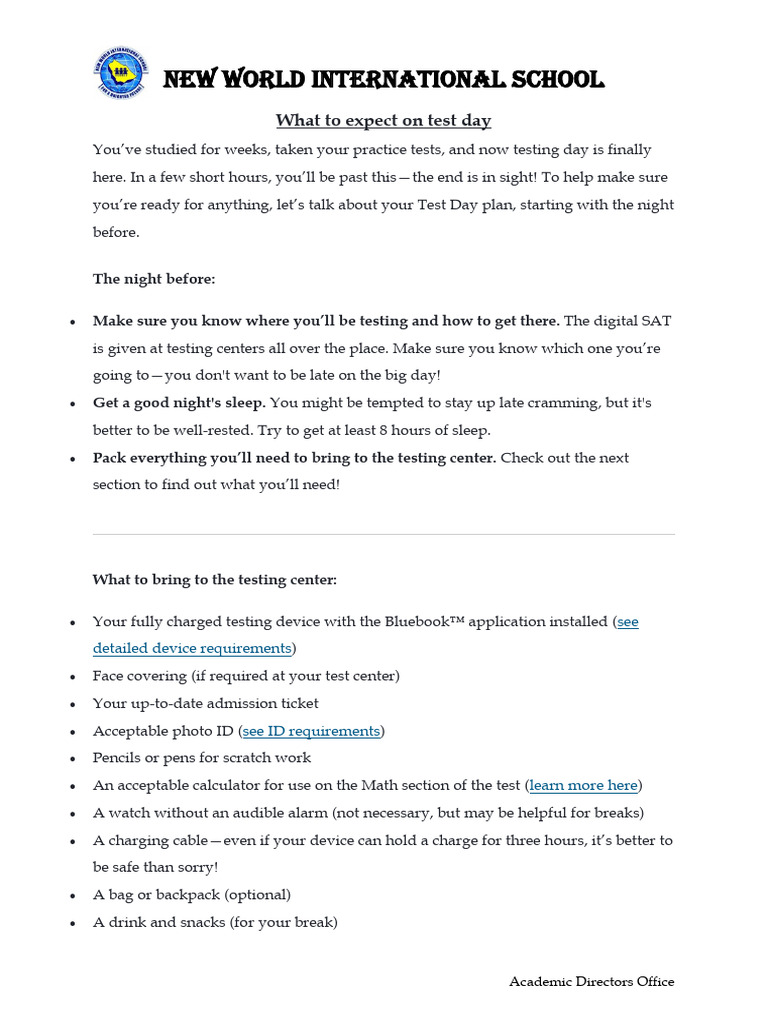 What to Expect on SAT Test Day | PDF