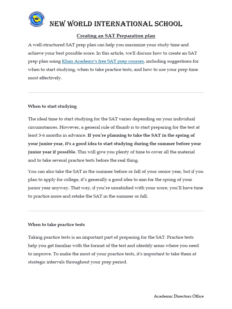 Creating An SAT Prep Plan | PDF