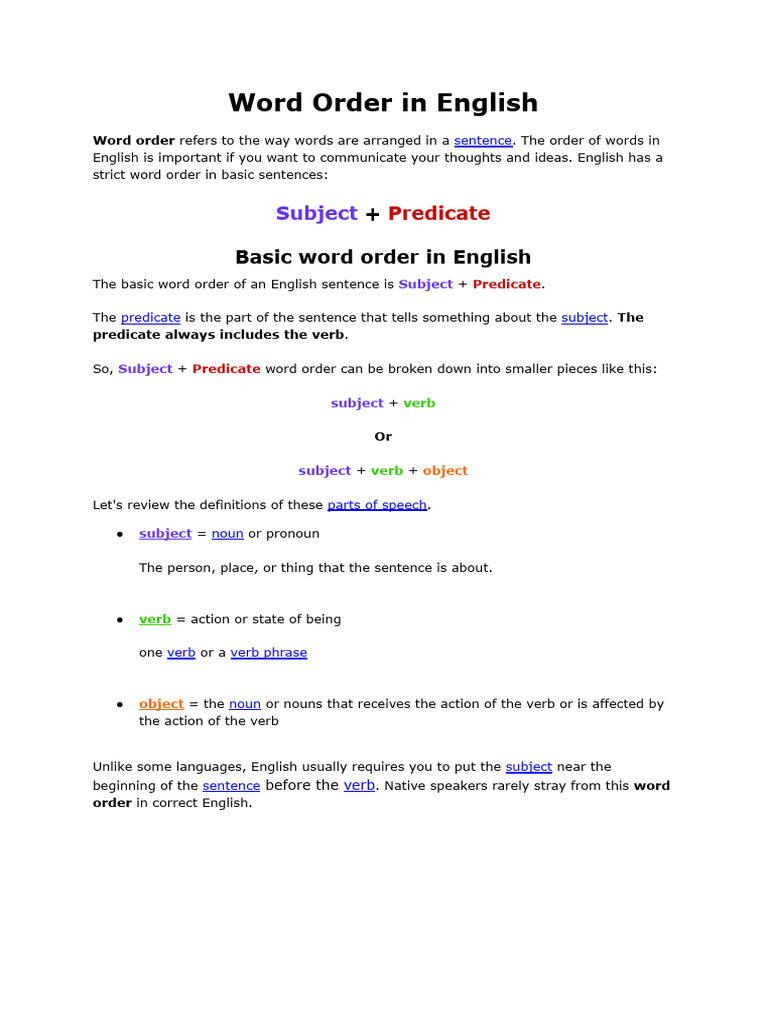 Word Order in English | PDF