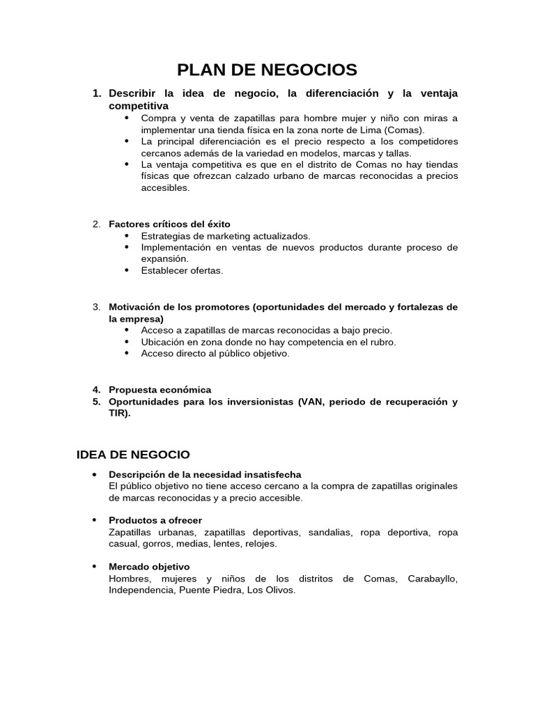 Plan de Negocios | PDF