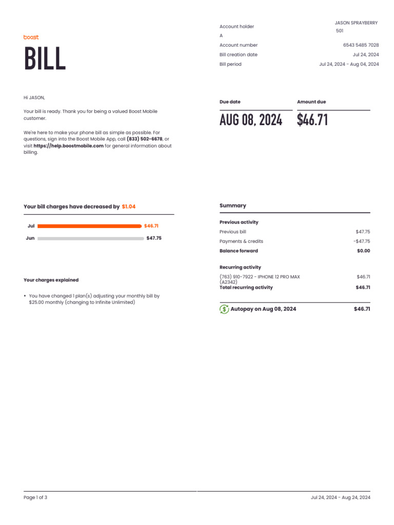 Boost Infinite Jason Sprayberry Bill | PDF