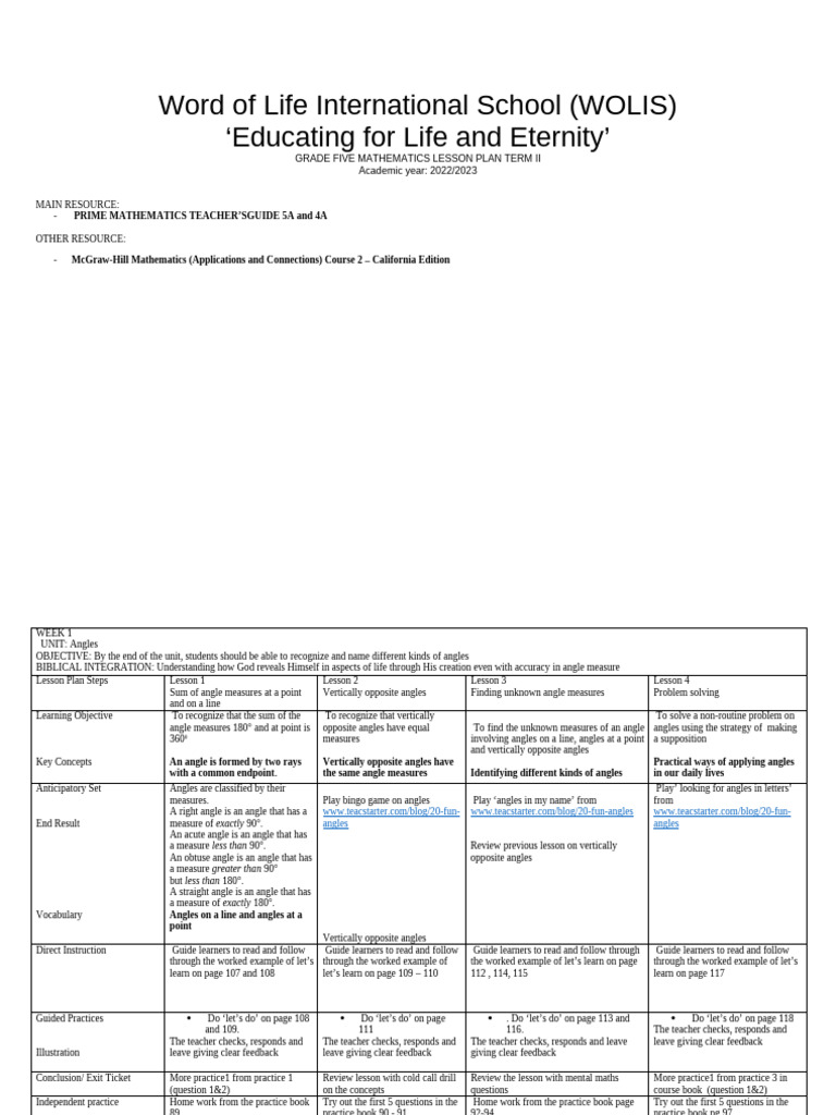 G5 MTC Lesson Plan Sept 2022docx | PDF