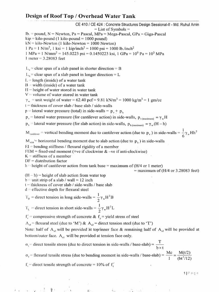 Overhead Water Tank Design | PDF