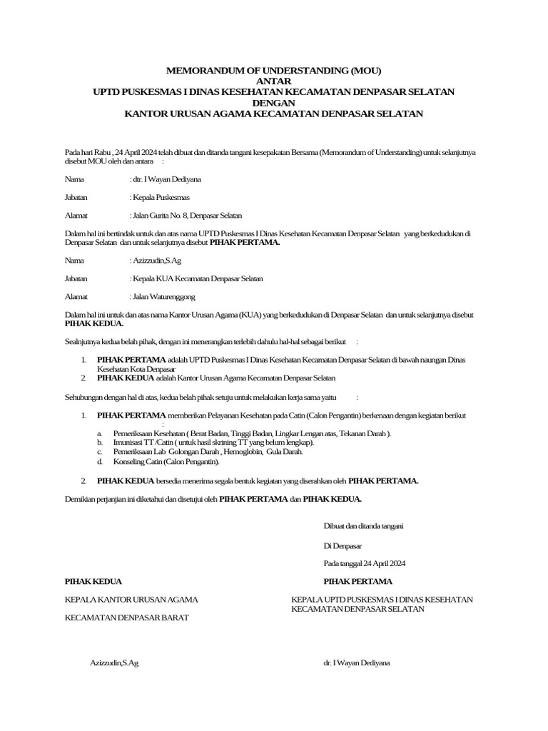 MOU Dengan KUA DENSEL | PDF