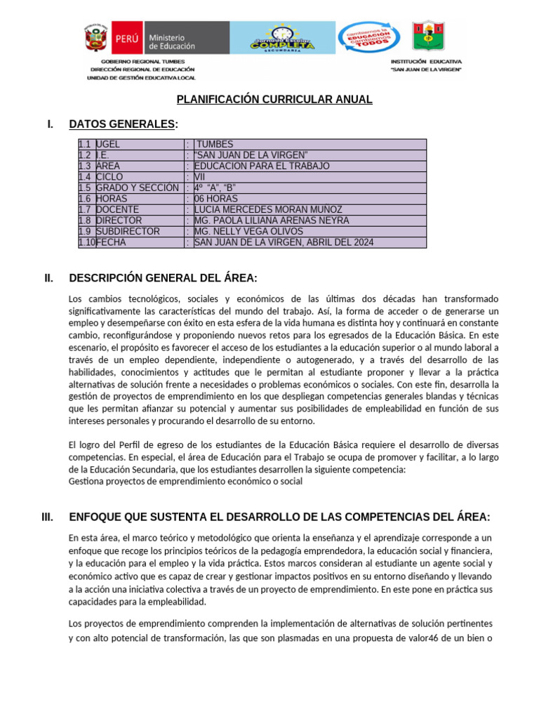 Esquema de Programación Curricular SJV 2024 Cuarto | PDF | Iniciativa ...