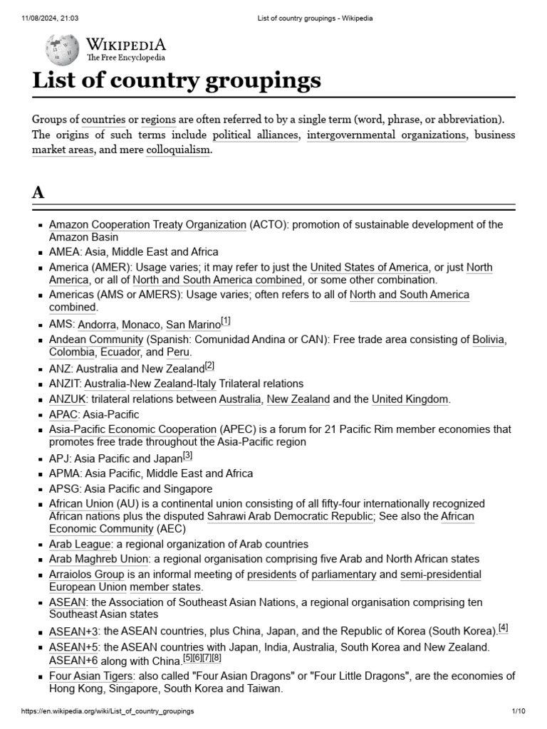 List of Country Groupings - Wikipedia | PDF