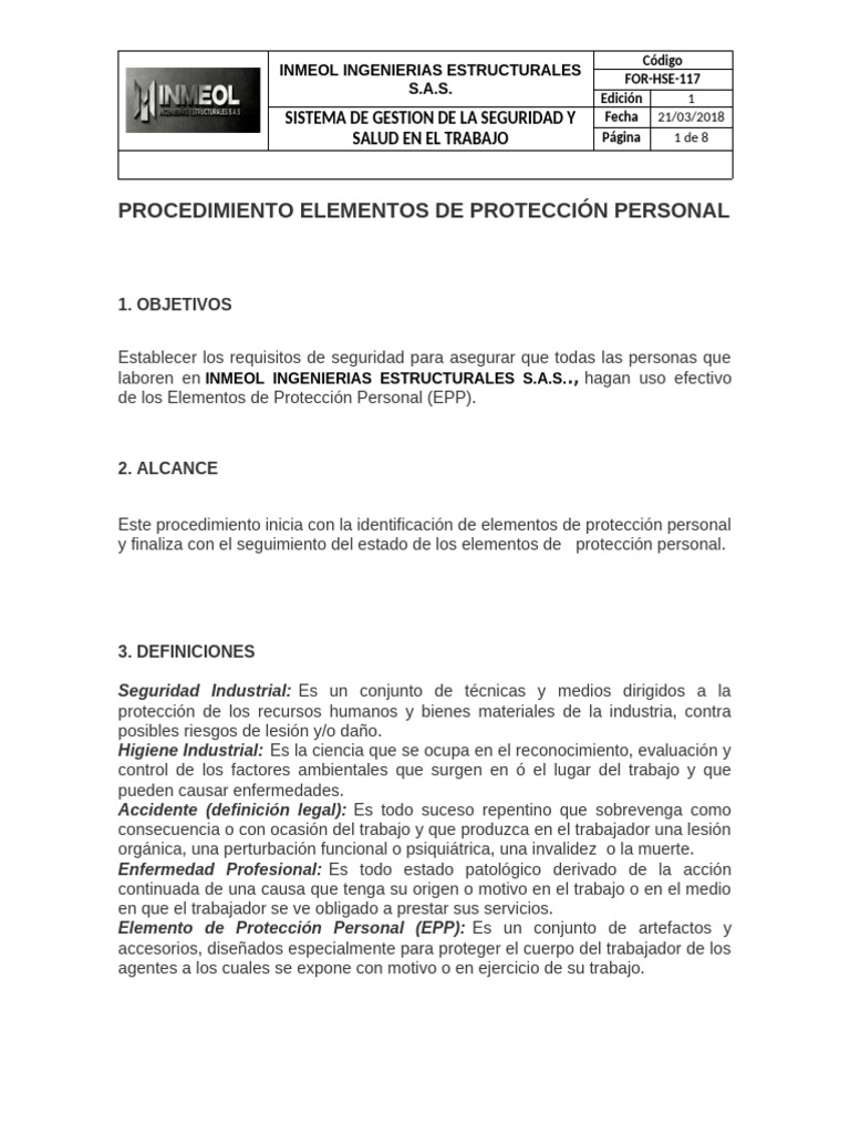 Procedimiento Epp | PDF
