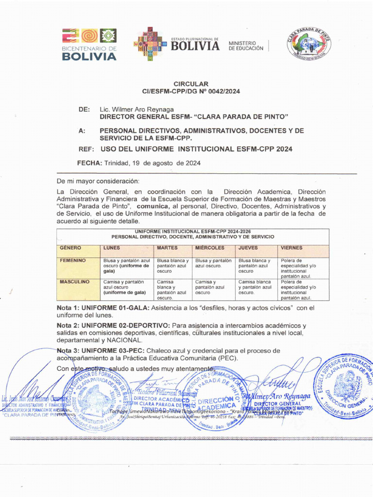 Circular Uso de Uniforme Institucional Esfm - CPP | PDF