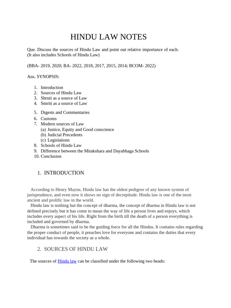 Hindu Law Notes Pdf